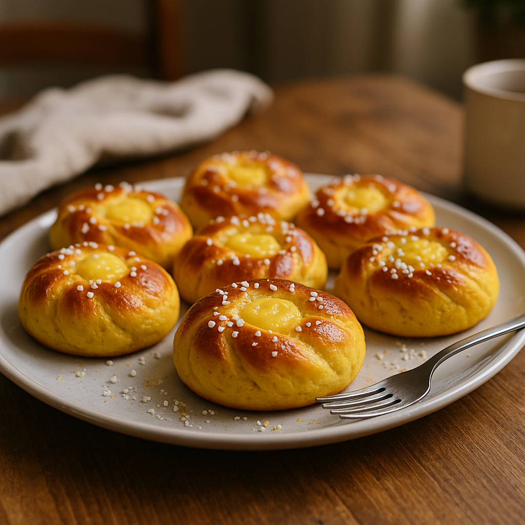 Svenska saffransbullar med krämig vaniljfyllning – mjuka, aromatiska ...